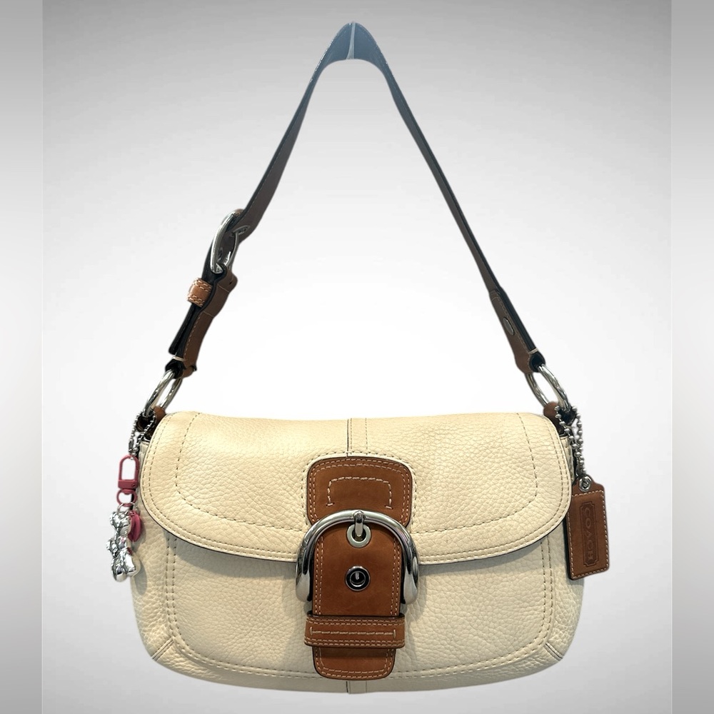 Coach Signature White Pebbled Leather - Hobo Flap Pur… - Gem